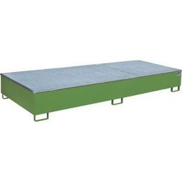 Bauer Regalwanne RW-GR 3300-3 PE, mit Gitterrost und PE-Einsatz, B 3262 x T 1312 x H 383 mm, bis 1000 l, Stahl lackiert, resedagr&uuml;n