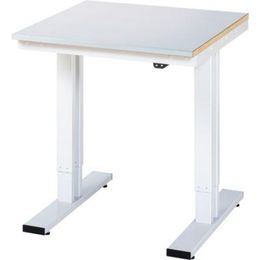 Rau Werktisch Adlatus, elektrisch h&ouml;henverstellbar, 25 mm MDF-Platte mit Stahlblechbelag, 300 kg, B 750 x T 800 x H 720-1120 mm, silber/lichtgRau