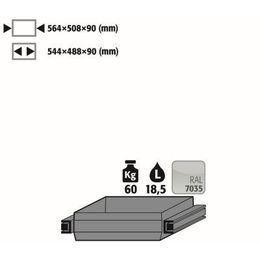 Auszugswanne Standard f&uuml;r ASECOS Sicherheitsschr&auml;nke der Q30, Q90 und S90 Serie, Stahlblech, lichtgrau, B 564 x T 508 x H 90 mm, 19 l, bis 60 kg