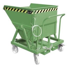 Kippmulde Bauer KS 400, Stahl, gr&uuml;n, B 1220 x T 1200 x H 1115 mm, 400 l, bis 1000 kg, Rollen, Manuelle Kippvorrichtung