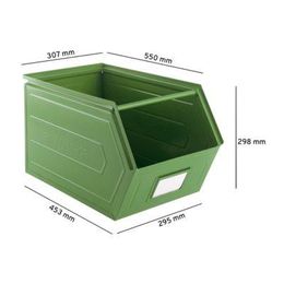 Sch&auml;fer Shop Sch&auml;fer Shop Select Sichtlagerkasten, mit Tragestab, L 550 x B 307 x H 298 mm, 40 l, 150 kg, Stahl, RAL 6011 (resadagr&uuml;n)