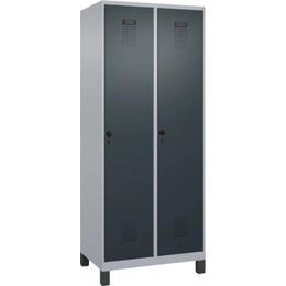 Kleiderspind C+P Evolo Plus, 2 Abteile, 400 mm Abteilbreite, mit F&uuml;&szlig;en, Anschlag rechts, B 800 x T 500 x H 1950 mm, Drehriegel, wei&szlig;aluminium/anthrazitgrau