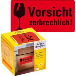 Avery Zweckform AVERY&reg; Zweckform Warnetiketten Zerbrechlich, B 100 x H 50 mm, rot, 1 Rolle mit 200 St&uuml;ck