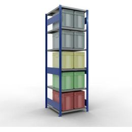 SCHULTE LAGERTECHNIK Fachbodenregal-Stecksystem MULTIplus 250, Grundregal, L&auml;ngenriegel, 2500x750x800 mm, 6 B&ouml;den, enzianblau/verzinkt