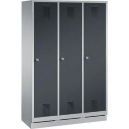 Garderobenspind Evolo S 3000, Stahl, mit Sockel, 3 Abteile mit jeweils B 400 mm, Zylinderschloss, wei&szlig;aluminium RAL 9006/anthrazit RAL 7016