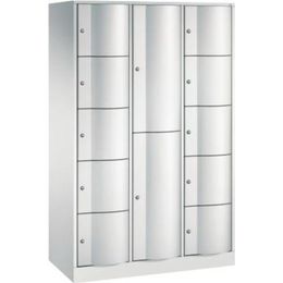 C+P Kombi-Schlie&szlig;fachschrank Resisto, 3 Abteile, 12 F&auml;cher, B 1148 x T 540 x H 1950 mm, Lichtgrau/Lichtgrau
