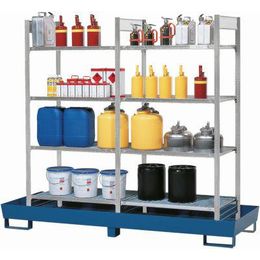 Gefahrstoffregal ASECOS RWG 2064, B 2470 x T 816 x H 2100 mm, mit 260 l Auffangwanne aus lackiertem Stahl und 4 Stahl-Gitterostb&ouml;den