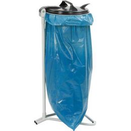Abfallsammler Fetra 1385, station&auml;r, f&uuml;r Abfalls&auml;cke mit Volumen 120 l, mit Deckel und Klemmring, Griff, B 500 x H 960 mm, Stahl und PVC, lichtgrau