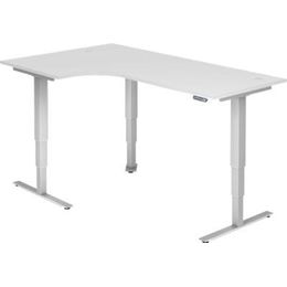 Winkelschreibtisch ULM, elektrisch h&ouml;henverstellbar, 90&deg; Winkel links, T-Fu&szlig;, B 2000 x T 1200 x H 625-1275 mm, wei&szlig;/wei&szlig;alu + Memoryschalter