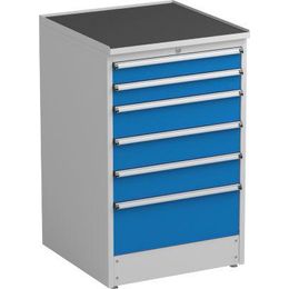 Schubladenschrank treston, 6 Schubladen, abschlie&szlig;bar, B 715 x T 715 x H 1100 mm, Stahl, lichtgrau RAL 7035/blau RAL 5007