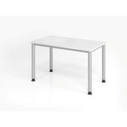 Home Office Tisch, Rechteck, 4-Fu&szlig; Rundrohr, B 1200 x T 672 x H 685-810 mm, wei&szlig;/silber