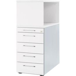 Sch&auml;fer Shop Sch&auml;fer Shop Genius Standcontainer mit Aufsatzregal, abschlie&szlig;bar, eckiger Griff, wei&szlig;
