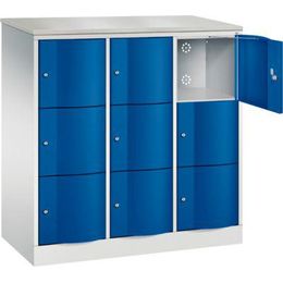 C+P Schlie&szlig;fachschrank Resisto, 3 Abteile, 9 F&auml;cher, B 1148 x T 540 x H 1255 mm, Lichtgrau/Enzianblau