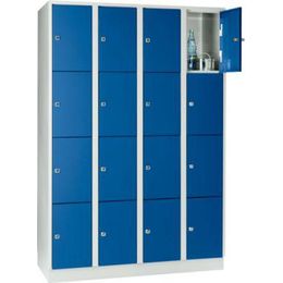 Wertfachschrank 300 mm, 4 Abteile, 16 F&auml;cher, Sicherheitszylinderschloss, Sockel, enzianblau