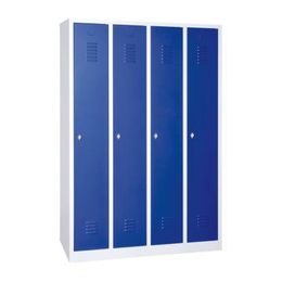 Kleiderspind, 4 T&uuml;ren, B 1170 x H 1800 mm, Drehriegelverschluss, lichtgrau/enzianblau