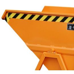 Sp&auml;ne-Kippmulde Bauer SKS 400, Stahl, orange, B 1220 x T 1050 x H 1115 mm, 400 l, bis 1000 kg, Rollen, Ablasshahn, Manuelle Kippvorrichtung