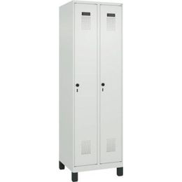 Kleiderspind C+P Evolo Plus, 2 Abteile, 300 mm breit, mit F&uuml;&szlig;en, Sicherheits-Drehriegel, B 600 x T 500 x H 1950 mm, lichtgrau/lichtgrau