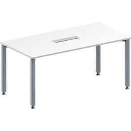 Sch&auml;fer Shop Sch&auml;fer Shop Genius Konferenztisch MODENA FLEX, 6-fach Anschluss, Rechteck, 4-Fu&szlig; Quadratrohr, B 1600 x T 800 x H 720-840 mm, wei&szlig;/wei&szlig;alu