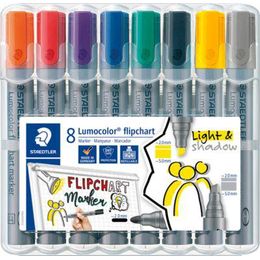 Flipchartmarker Staedtler Lumocolor&reg; 356, 6x Rundspitze 2 mm, 2x Keilspitze 2 oder 5 mm, schnell trocknend, mit Clip, farbsortiert, 8 St&uuml;ck
