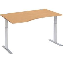 Sch&auml;fer Shop Sch&auml;fer Shop Select Schreibtisch ERGO-T, elektrisch h&ouml;henverstellbar, Freiform, Ansatz links, T-Fu&szlig;, B 1800 x H 725-1185 mm, Buche-Dekor/wei&szlig;alu