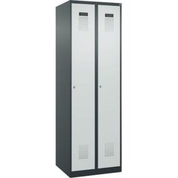 Kleiderspind C+P Evolo Plus, 2 Abteile, Anschlag rechts, Zylinderschloss, Soft-Anschlag, B 600 x T 500 x H 1850 mm, anthrazitgrau/lichtgrau