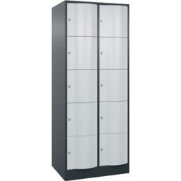 C+P Schlie&szlig;fachschrank Resisto, 2 Abteile, 10 F&auml;cher, B 772 x T 640 x H 1950 mm, Anthrazitgrau/Lichtgrau