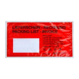 Papier-Dokumententasche/Lieferscheintasche SecurePack, DIN lang, Fenster links, mit Aufdruck, selbstklebend, 100 % recycelbares Pergaminpapier, rot, 250 St&uuml;ck