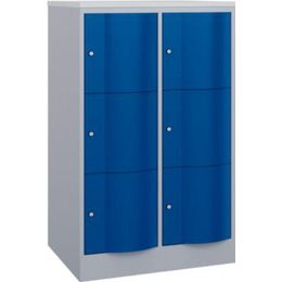C+P Schlie&szlig;fachschrank Resisto, 2 Abteile, 6 F&auml;cher, B 772 x T 640 x H 1255 mm, Wei&szlig;alu/Enzianblau
