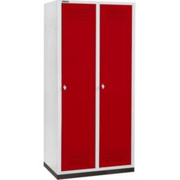 Sch&auml;fer Shop Sch&auml;fer Shop Genius Kleiderspind mit Sockel, 2 Abteile, 400 mm Abteilbreite, Sicherheitsdrehriegelverschluss, lichtgrau/rubinrot