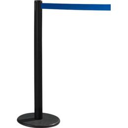 RS-GUIDESYSTEMS&reg; Gurtpfosten GLA 28, inkl. Bodenteller &Oslash; 330 mm & Gurtkassette 2,3 m Auszug, 1 St&uuml;ck, Gurt blau