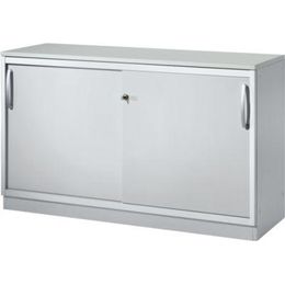 Sch&auml;fer Shop Sch&auml;fer Shop Genius Schiebet&uuml;renschrank TETRIS SOLID, 2 OH, B 1200 x H 818 mm, Mitteltrennwand, 19 mm Abdeckplatte, lichtgrau/wei&szlig;alu
