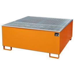 Auffangwanne Bauer AW 1000/PE mit Gitterrost, 1000 l IBC, B 1475 x T 1475 x H 625 mm, orange