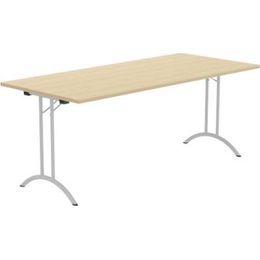 Sch&auml;fer Shop Sch&auml;fer Shop Select Klapptisch, Rechteck, Doppel-T-Fu&szlig;gestell, Spezial-Klappbeschlag & Bodenausgleich, B 1800 x T 800 x H 720 mm, Ahorn-Dekor/alusilber
