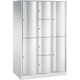 C+P Kombi-Schlie&szlig;fachschrank Resisto, 3 Abteile, 8 F&auml;cher, B 1148 x T 640 x H 1950 mm, Lichtgrau
