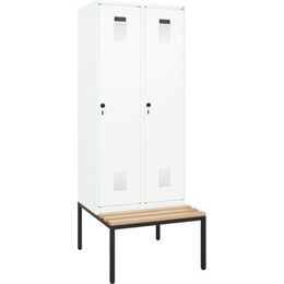 Kleiderspind C+P Evolo Plus, 2 Abteile, 400 mm Abteilbreite, mit untergebauter Sitzbank, B 800 x T 815 x H 2120 mm, Drehriegel, verkehrswei&szlig;/verkehrswei&szlig;