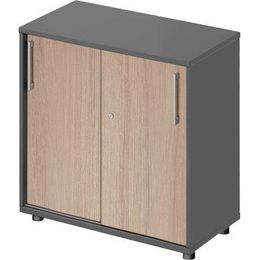 Sch&auml;fer Shop Sch&auml;fer Shop Genius Schiebet&uuml;renschrank TETRIS WOOD, 2 OH, B 800 mm, H&ouml;he inkl. Gleiter, graphit/Eiche