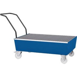 Auffangwanne ASECOS, Stahl, fahrbar, mit Gitterrost, 200 l Auffangvolumen, B 850 x T 1450 x H 1150 mm, lackiert