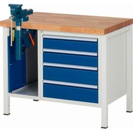 Werkbank Modell 8185, 4 Schubladen, Schrank mit Einschiebet&uuml;r, inkl. SchRaubstock, B 1000 x T 700