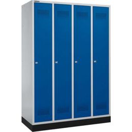 Sch&auml;fer Shop Sch&auml;fer Shop Genius Kleiderspind mit Sockel, 4 Abteile, Zylinderschloss, wei&szlig;aluminium/enzianblau