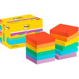 POST-IT Haftnotizen Super Sticky Notes Playful 622-12SS-PLAY, 51 x 51 mm, wiederabl&ouml;sbar, cellophanfrei verpackt, farbig, 12 x 90 Blatt