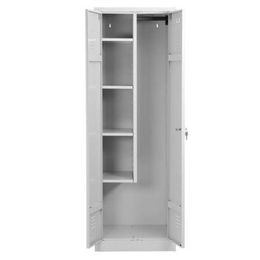 Putzmittelschrank, B 600 mm, 4 B&ouml;den, verk&uuml;rzte Mitteltrennwand, abschlie&szlig;bar, lichtgrau RAL 7035/lichtgrau RAL 7035