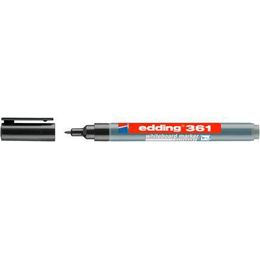 Whiteboardmarker Edding 361, Schreibfarbe Schwarz, Rundspitze, Strichst&auml;rke 1 mm, trocken abwischbar, mit Kappe und Clip, nachf&uuml;llbar, 10 St&uuml;ck