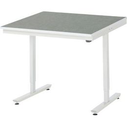 Rau Arbeitstisch Adlatus, elektrisch h&ouml;henverstellbar, 25 mm Spanplatte, Linoleumbelag, 150 kg, B 1000 x T 1000 x H 720-1120 mm, hellgRau/lichtgRau