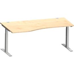 Sch&auml;fer Shop Sch&auml;fer Shop Genius Schreibtisch MODENA FLEX, Freiform links, T-Fu&szlig; Rechteckrohr, B 1800 x T 1000/800 x H 650-850 mm, Ahorn/wei&szlig;alu