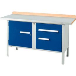 Sch&auml;fer Shop Kastenwerkbank Sch&auml;fer Shop Select PWi 150-3, Buche Multiplexplatte, mit Stahlabdeckung, bis 750 kg, B 1500 x T 700 x H 840 mm, Enzianblau