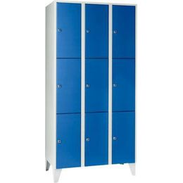 Wertfachschrank 300 mm, 3 Abteile, 9 F&auml;cher, Sicherheitszylinderschloss, Fu&szlig;, enzianblau