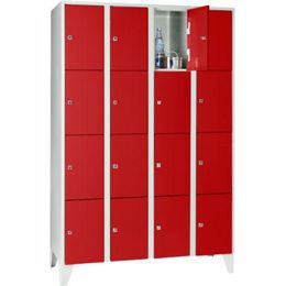 Wertfachschrank 300 mm, 4 Abteile, 16 F&auml;cher, Sicherheitszylinderschloss, Fu&szlig;, feuerrot