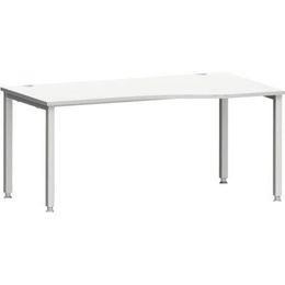 Sch&auml;fer Shop Schreibtisch MODENA FLEX, Freiform, Ansatz rechts, 4-Fu&szlig; Quadratrohr, B 1800 x T 1000/800 x H 720-820 mm, lichtgrau/wei&szlig;aluminium