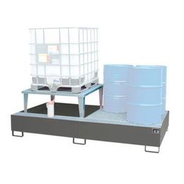 Auffangwanne Bauer AWA 21, Stahl, grau, L 2650 x B 1460 x H 863 mm, 1000 l, f&uuml;r 2 x 1000 l IBC, 1 Abf&uuml;llaufsatz, 1 Gitterost