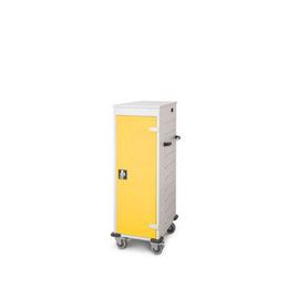 Laptopwagen mit Ladefunktion, 2-Punkt-Verriegelung, Feststellbremse, 10 F&auml;cher, B 530 x T 1250 x H 500, gelb